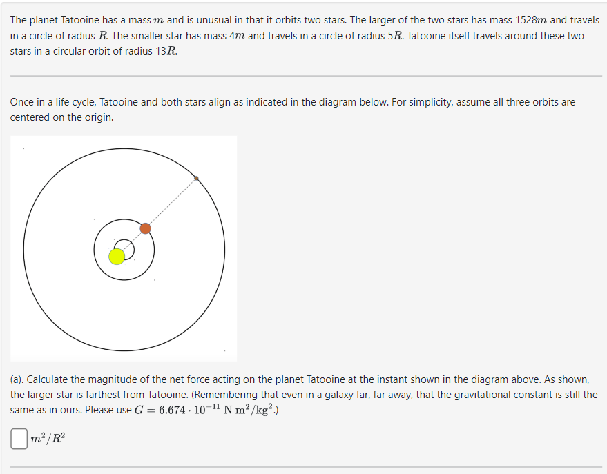 Solved The planet Tatooine has a mass m ﻿and is unusual in | Chegg.com