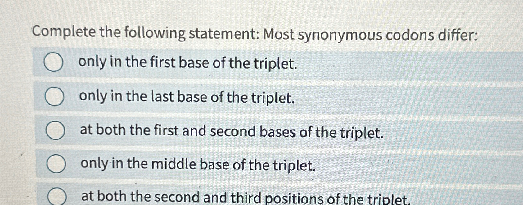Solved Complete the following statement: Most synonymous | Chegg.com