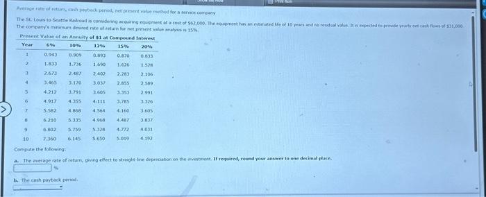 Solved Cempite the following: b. The sash parback | Chegg.com