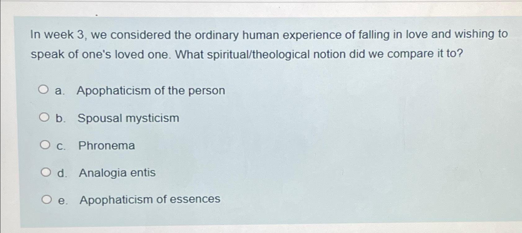 Solved In week 3, ﻿we considered the ordinary human | Chegg.com