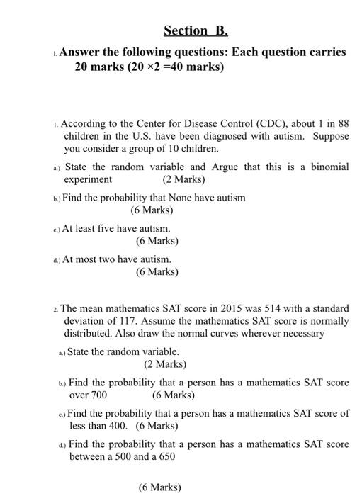 Solved Section B. 1. Answer the following questions: Each | Chegg.com