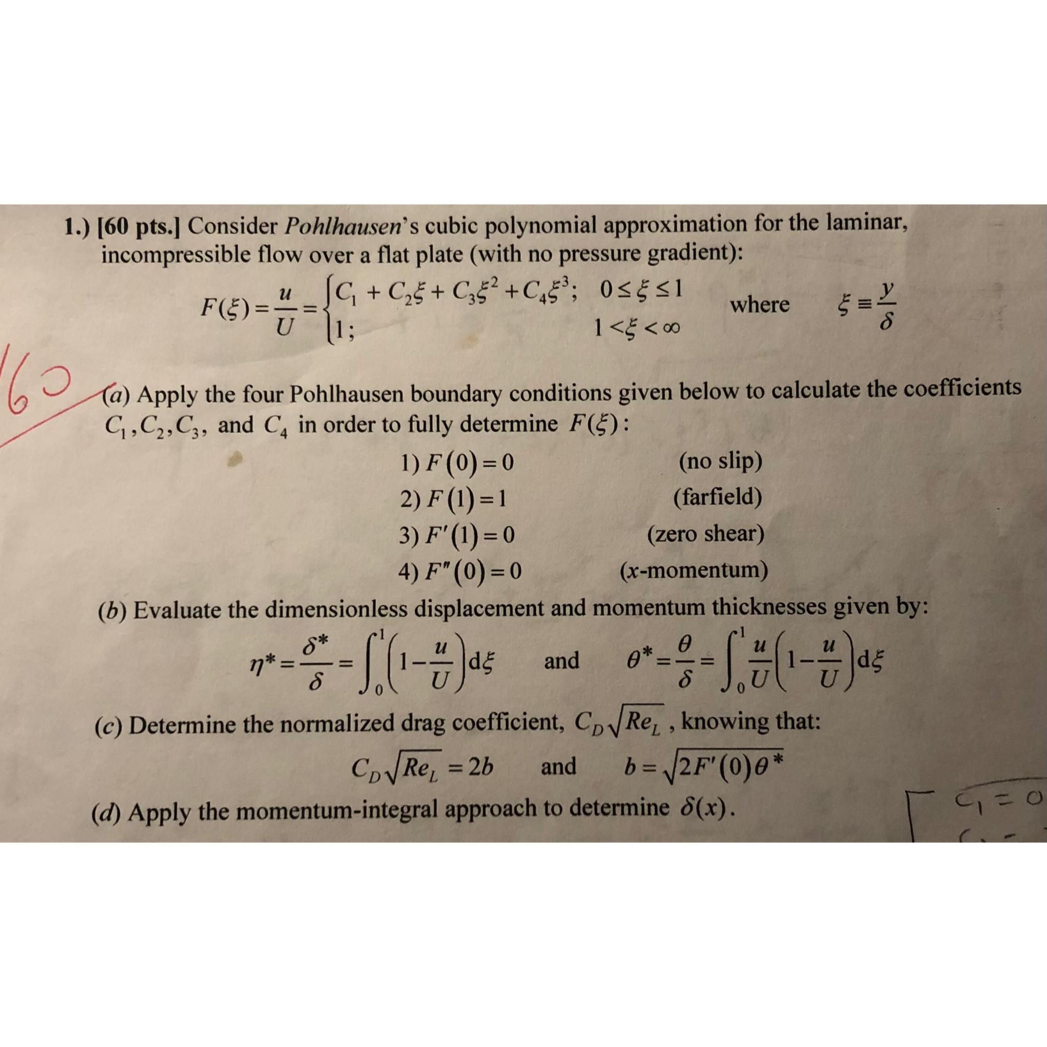 Solved 1 [60 ﻿pts ] ﻿consider Pohlhausens Cubic