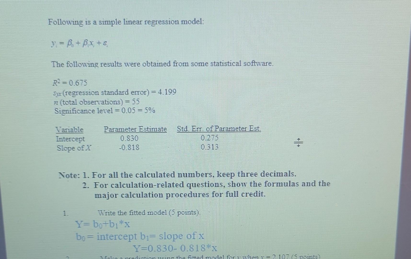 Solved Following is a simple linear regression model: | Chegg.com