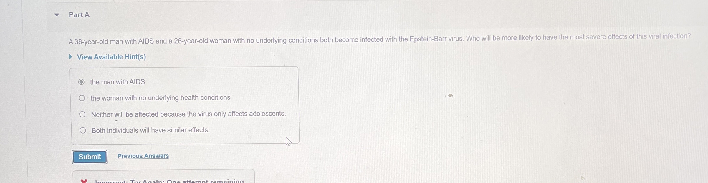 Solved Part AA 38 -year-old man with AIDS and a 26 -year-old | Chegg.com