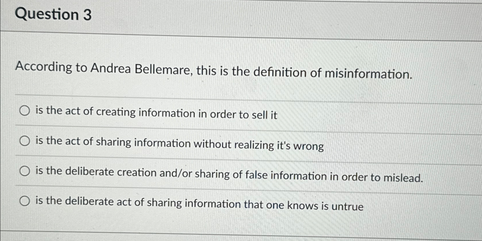 Solved Question 3According to Andrea Bellemare, this is the | Chegg.com