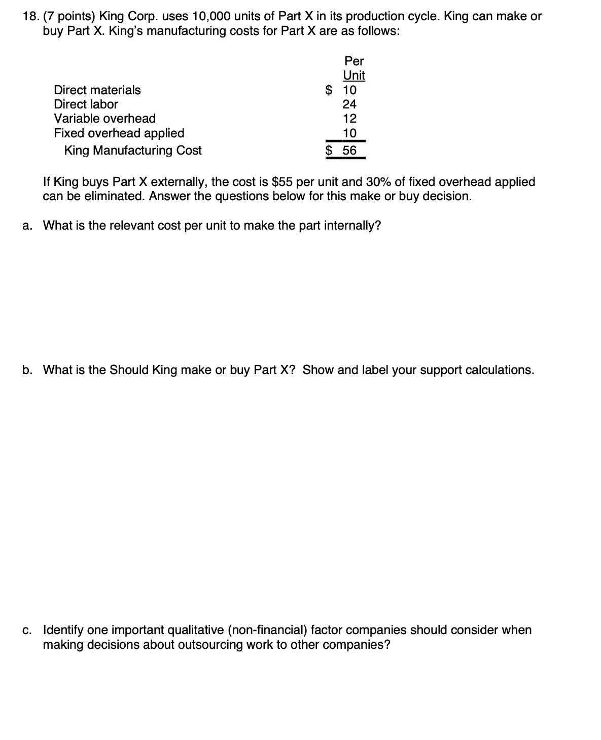 Solved (7 ﻿points) ﻿King Corp. uses 10,000 ﻿units of Part x | Chegg.com