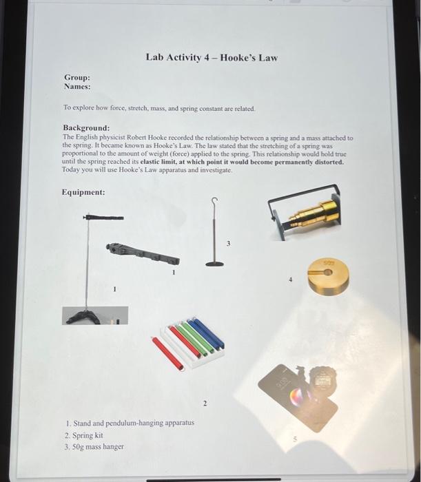Solved Lab Activity 4 - Hooke's Law To explore how force, | Chegg.com