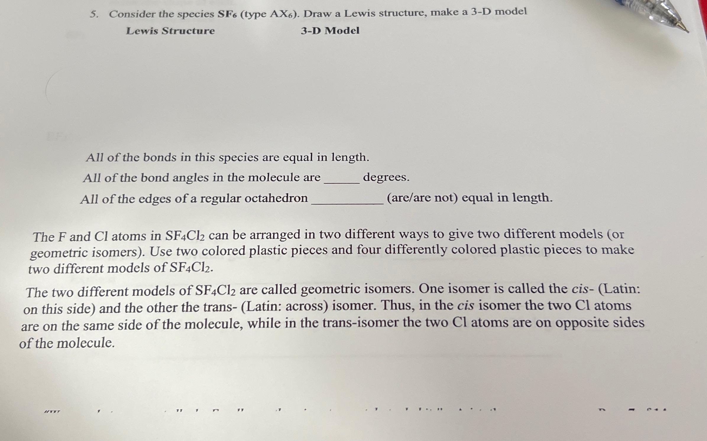 Solved Consider the species SF6 (type Ax6 ). ﻿Draw a Lewis | Chegg.com