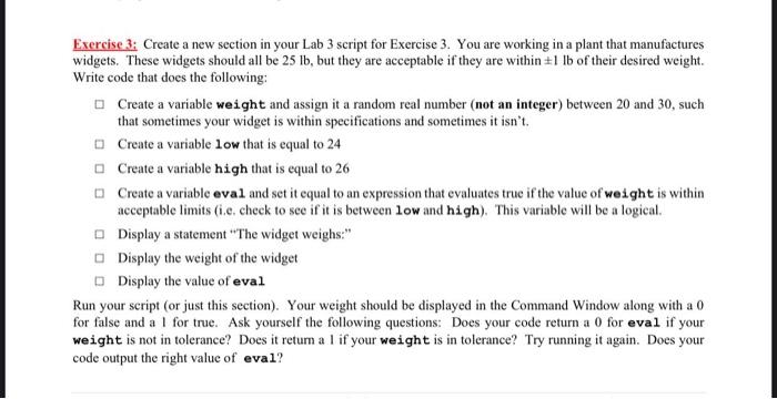 Solved Exercise 3: Create a new section in your Lab 3 script | Chegg.com