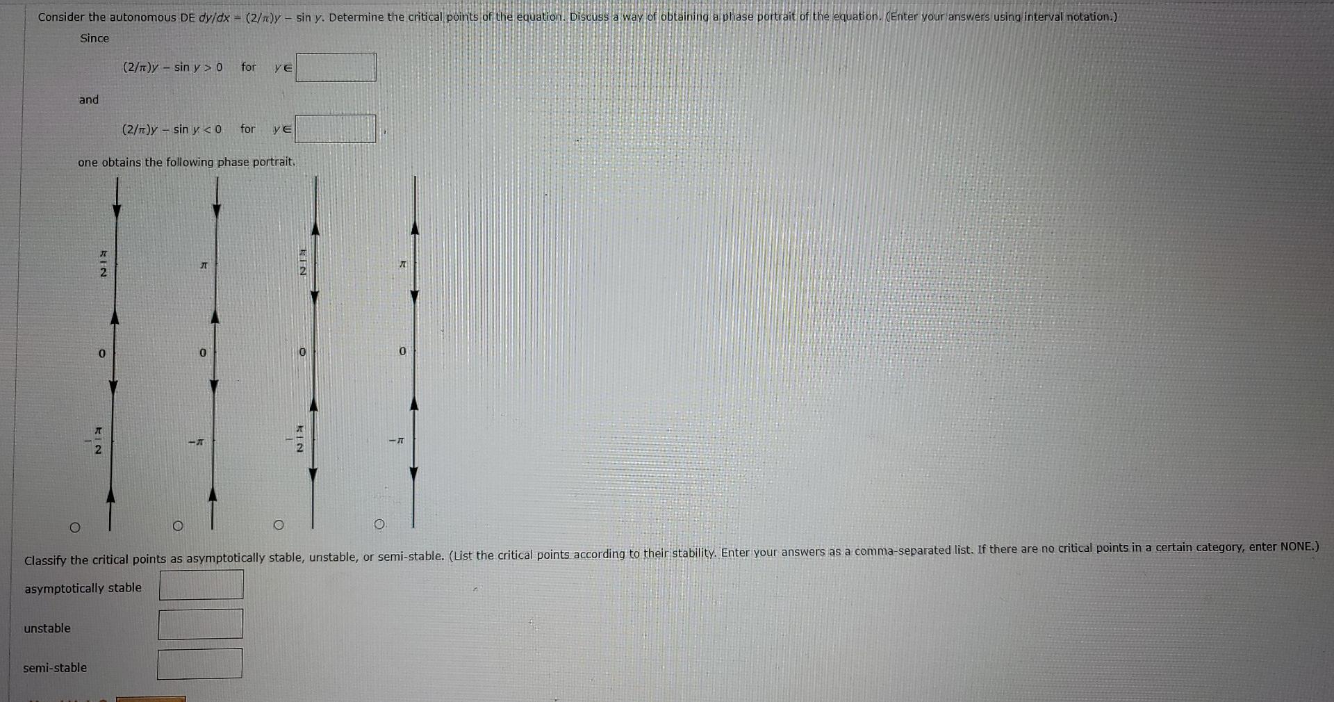 Solved Consider the autonomous DE dy/dx = (2/-)y - sin y. | Chegg.com