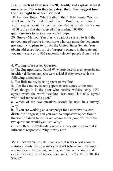 Bias. In each of Exercises 17–20, identify and | Chegg.com