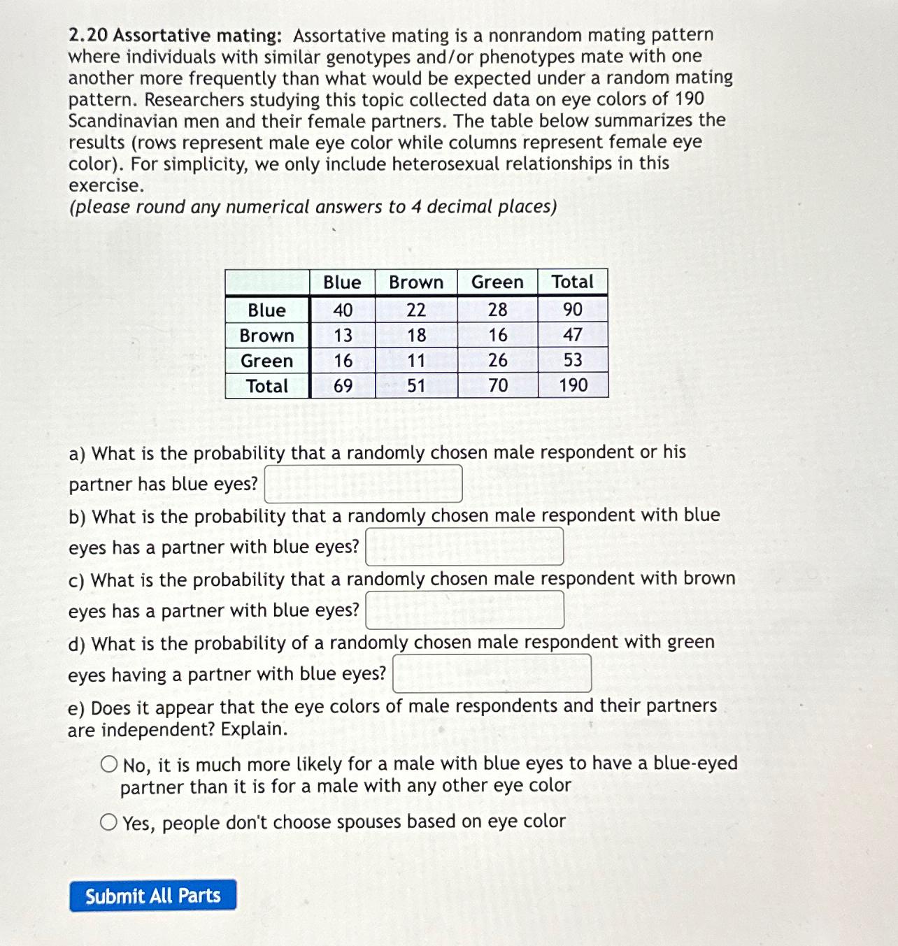 Solved 2.20 ﻿Assortative mating: Assortative mating is a | Chegg.com