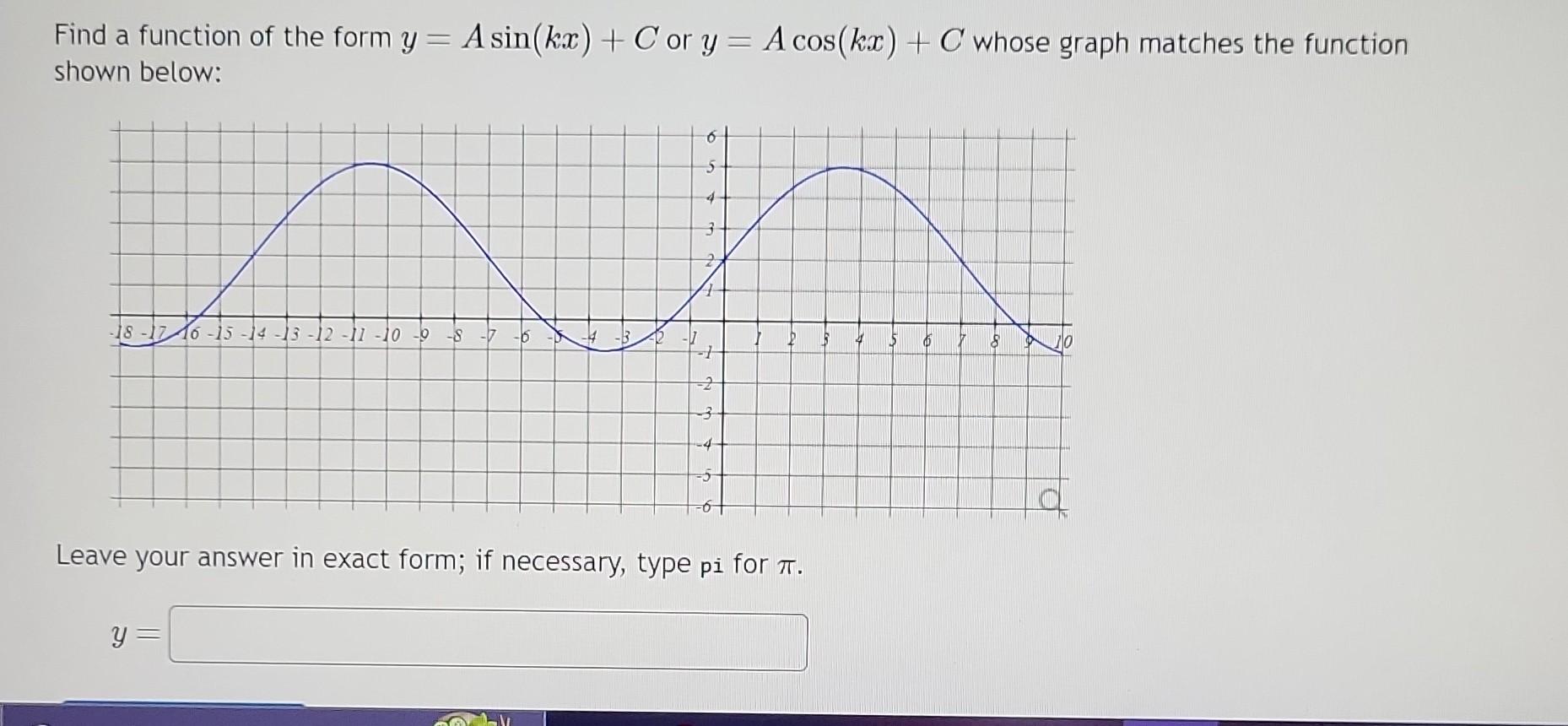 Solved Find a function of the form y=Asin(kx)+C or | Chegg.com