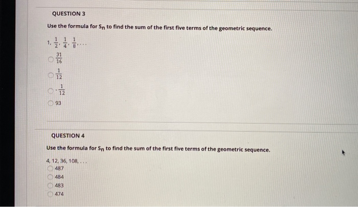 Solved QUESTION 3 Use the formula for Sn to find the sum of | Chegg.com