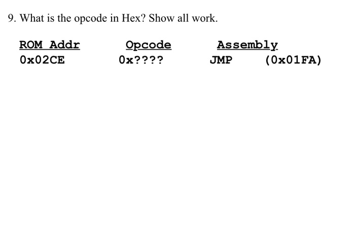 Solved 9. What is the opcode in Hex? Show all work. ROM Addr | Chegg.com