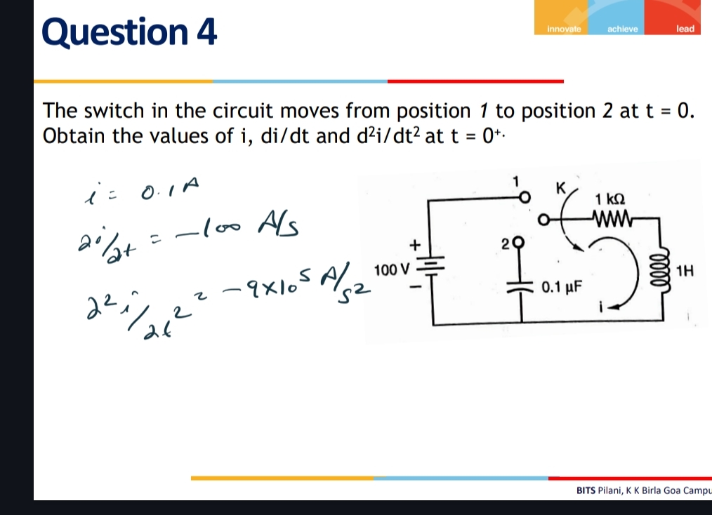 Solved Question 4The switch in the circuit moves from | Chegg.com