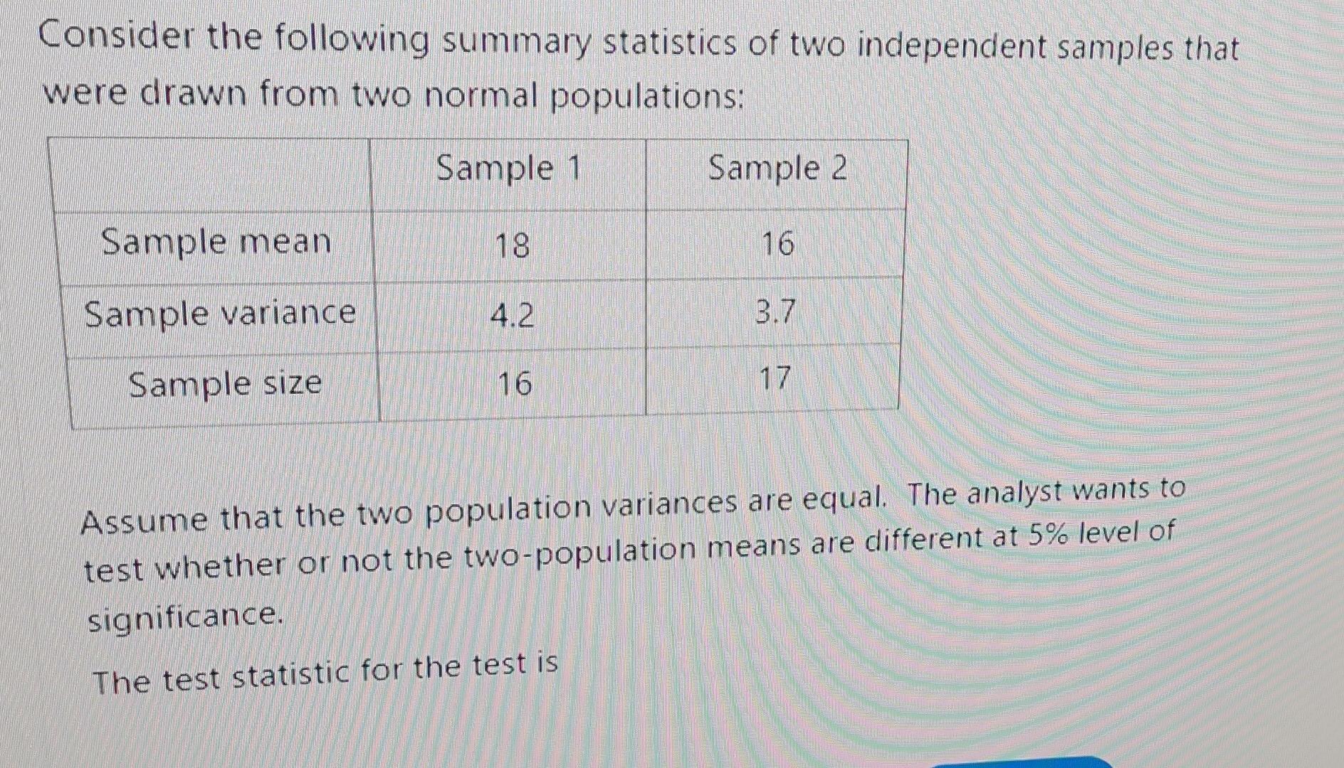 Solved Consider the following summary statistics of two | Chegg.com