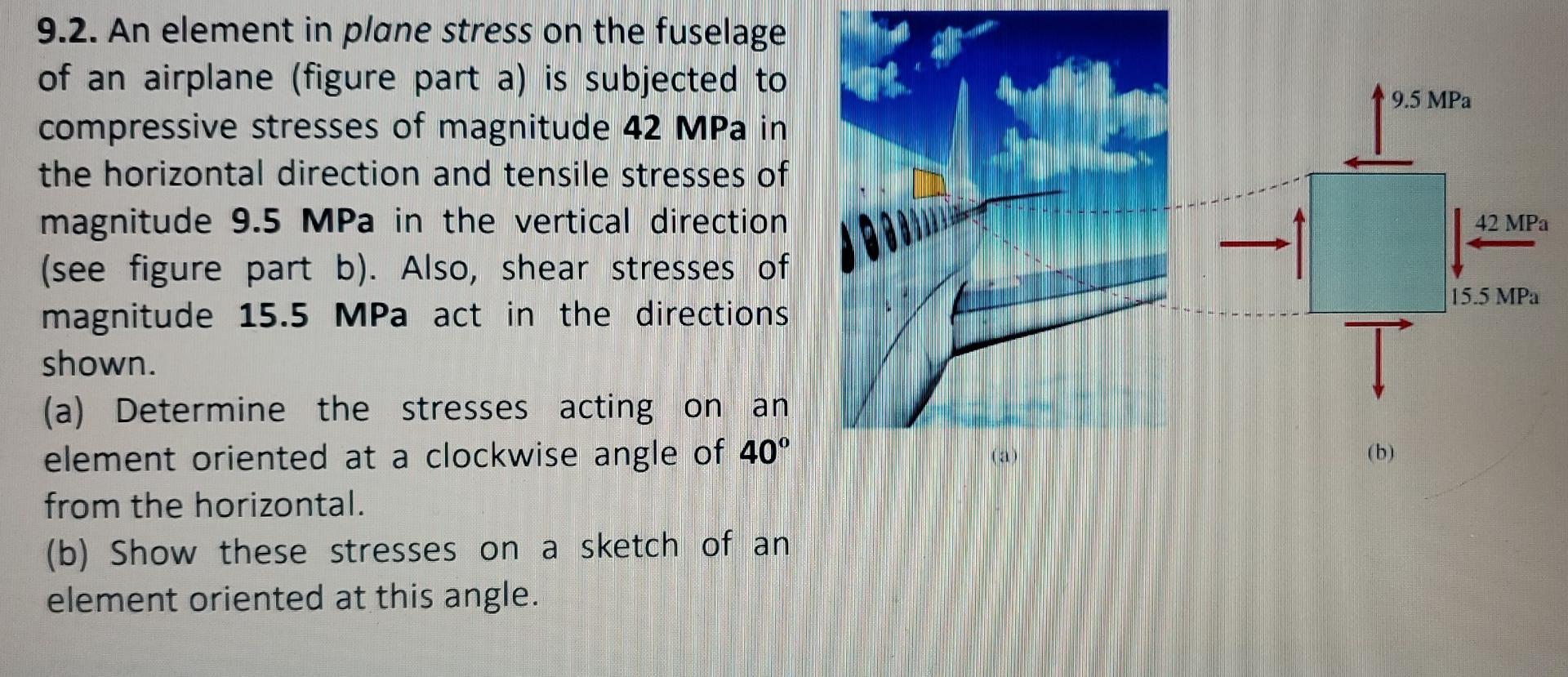 [Solved]: 9.5 MPa 42 MPa 9.2. An element in plane