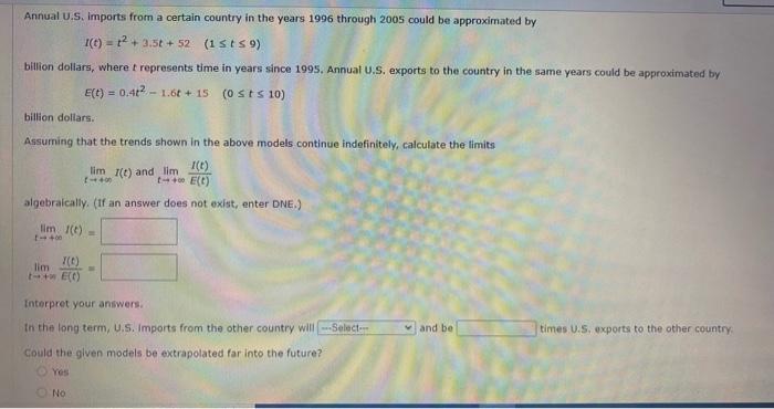 Solved Annual U.S. imports from a certain country in the | Chegg.com
