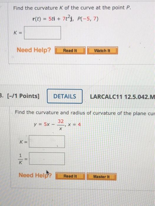 Solved Find the curvature K of the curve at the point P. | Chegg.com