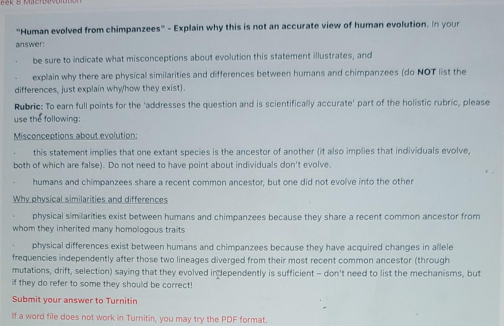 Solved "Human evolved from chimpanzees" - Explain why this | Chegg.com