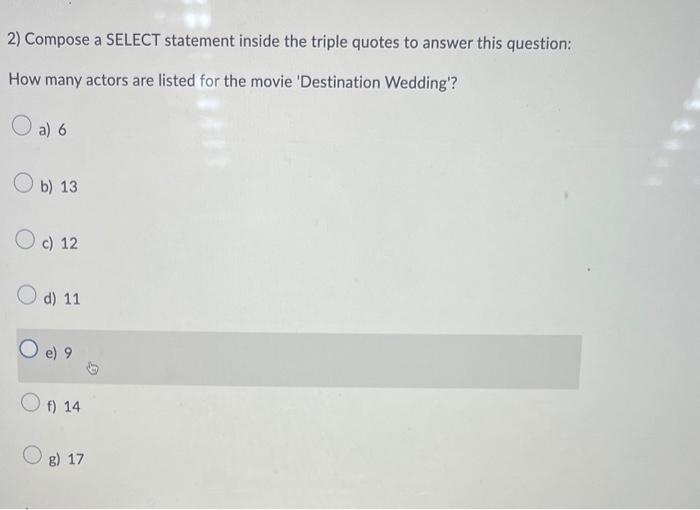 2) Compose a SELECT statement inside the triple | Chegg.com