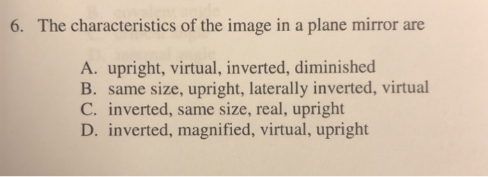 Solved 6. The characteristics of the image in a plane mirror | Chegg.com