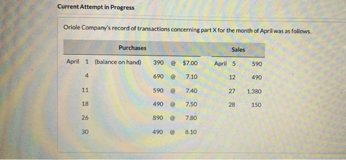 Solved Current Attempt in Progress Oriole Company's record | Chegg.com