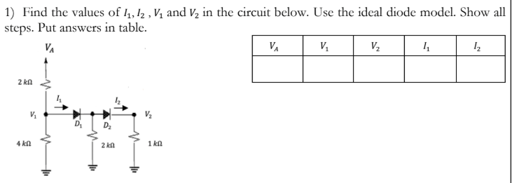 Solved Find the values of I1,I2,V1 ﻿and V2 ﻿in the circuit | Chegg.com