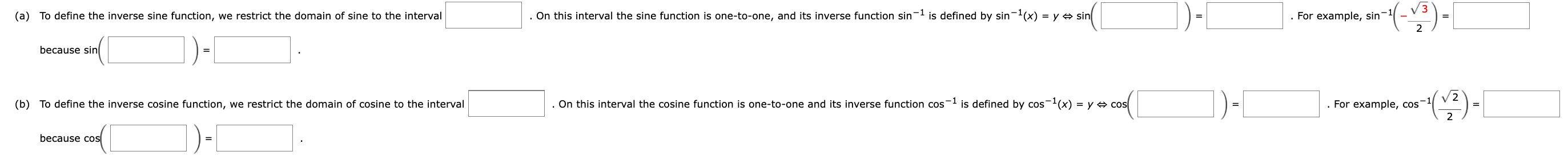 Solved (a) ﻿To define the inverse sine function, we restrict | Chegg.com