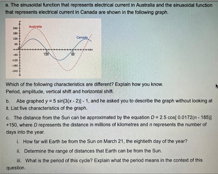 Solved a. The sinusoidal function that represents electrical | Chegg.com