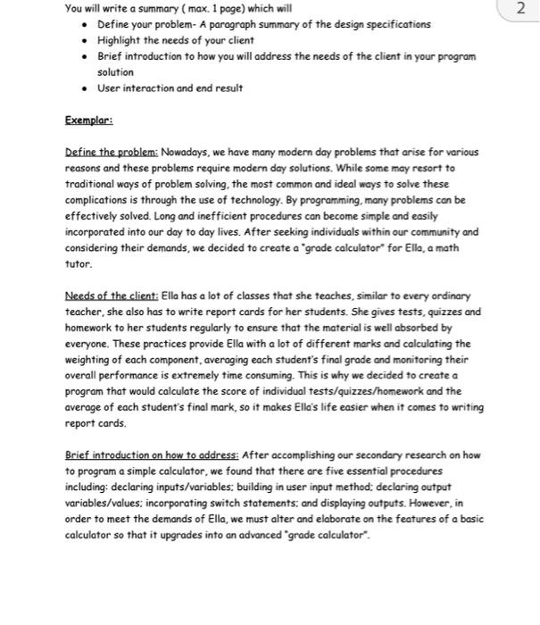 Solved 2 2 You will write a summary ( max. 1 page) which | Chegg.com