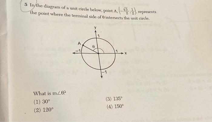 Solved 5 In the diagram of a unit circle below, point A, | Chegg.com