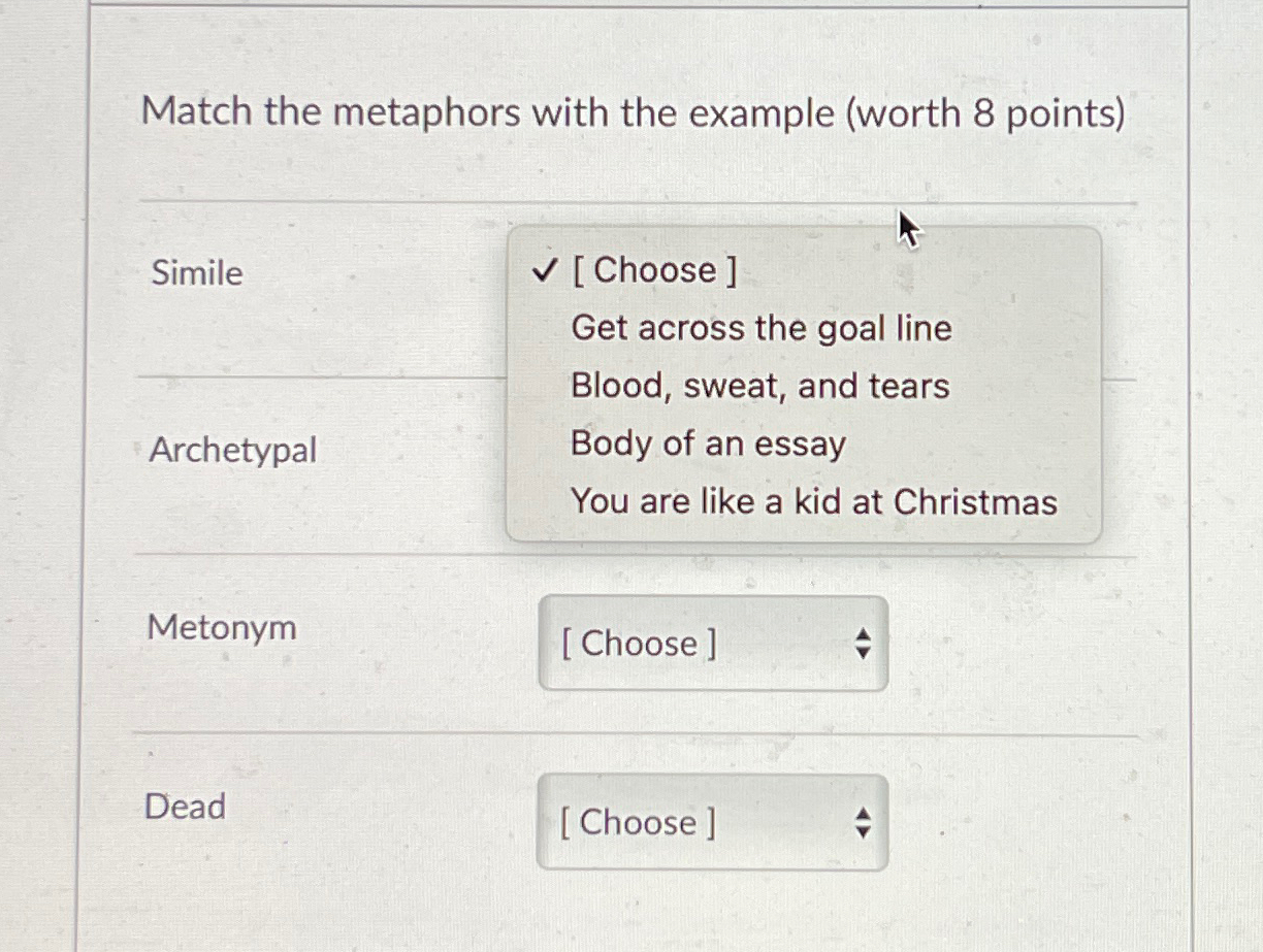 Solved Match the metaphors with the example\table[[Simile, | Chegg.com