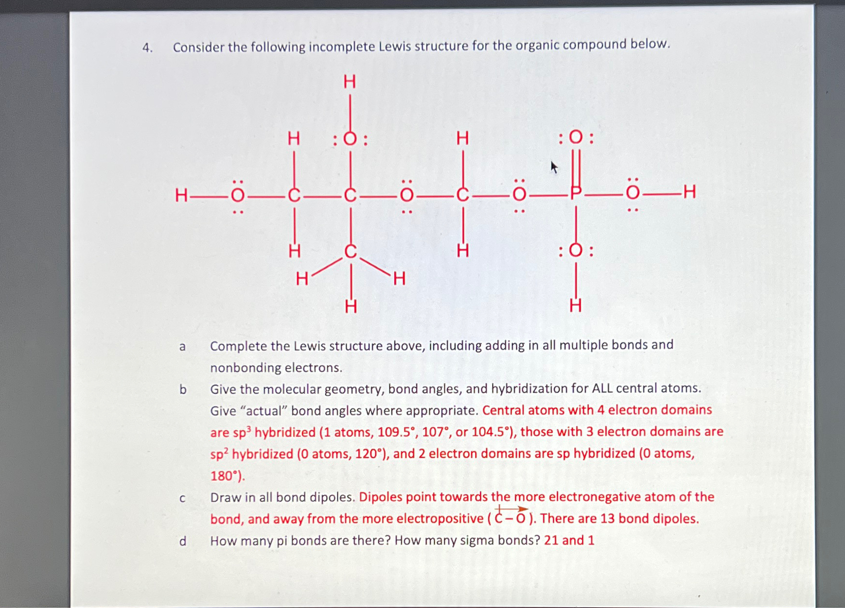 Solved Consider the following incomplete Lewis structure for | Chegg.com