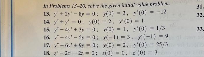 Solved In Problems 13-20, solve the given initial value | Chegg.com