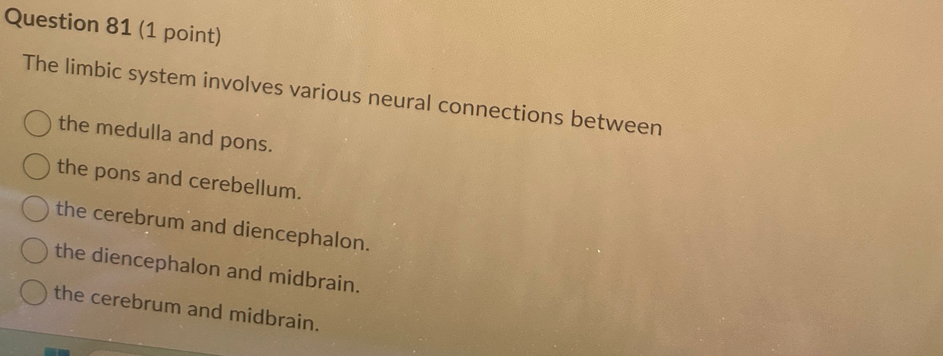 Solved Question 81 (1 ﻿point)The limbic system involves | Chegg.com