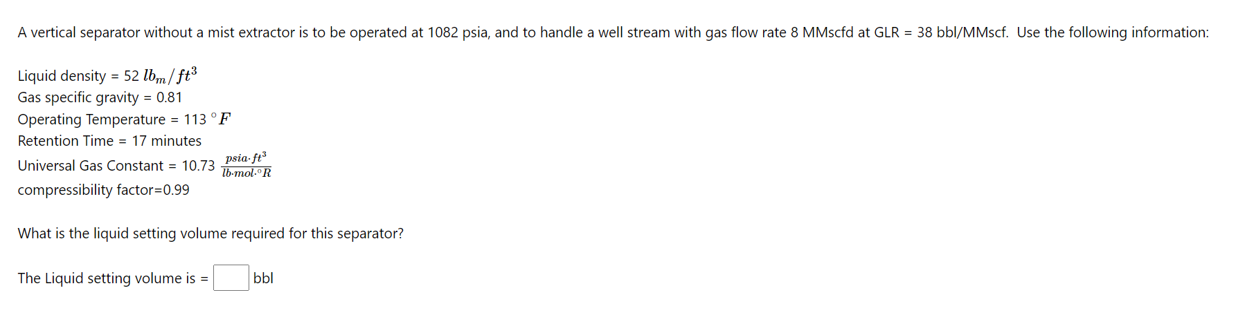 Solved A vertical separator without a mist extractor is to | Chegg.com