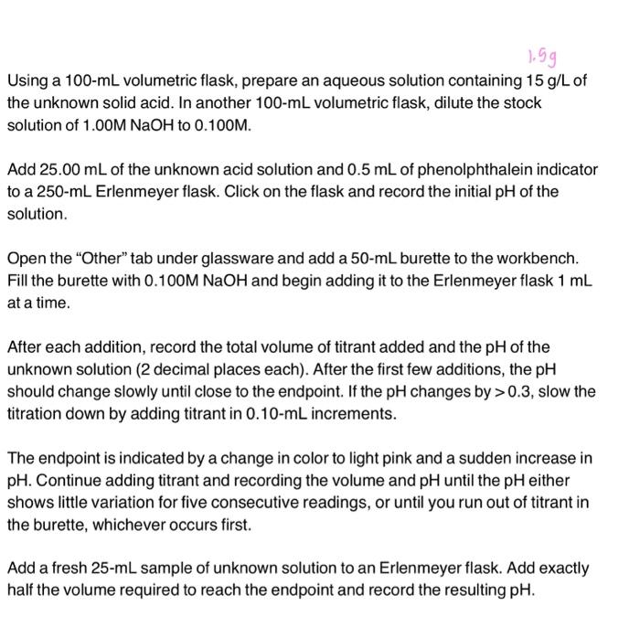 Solved i need some help finding the mmol of the acid. Also | Chegg.com