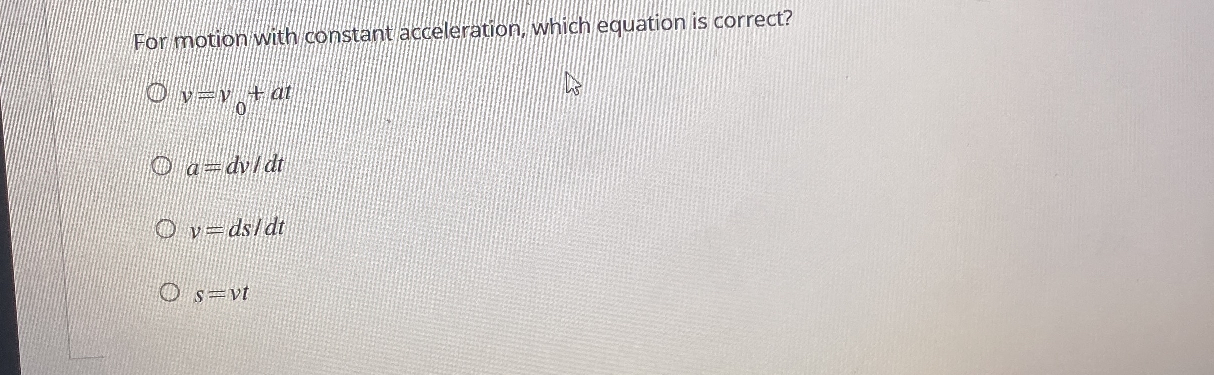 Solved For motion with constant acceleration, which equation | Chegg.com