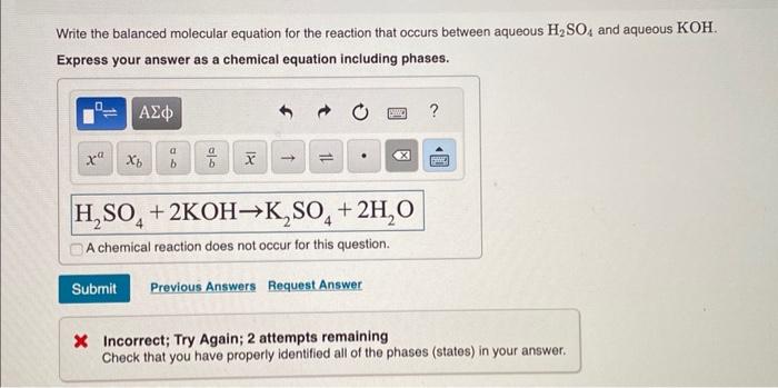 Solved Write the balanced molecular equation for the | Chegg.com