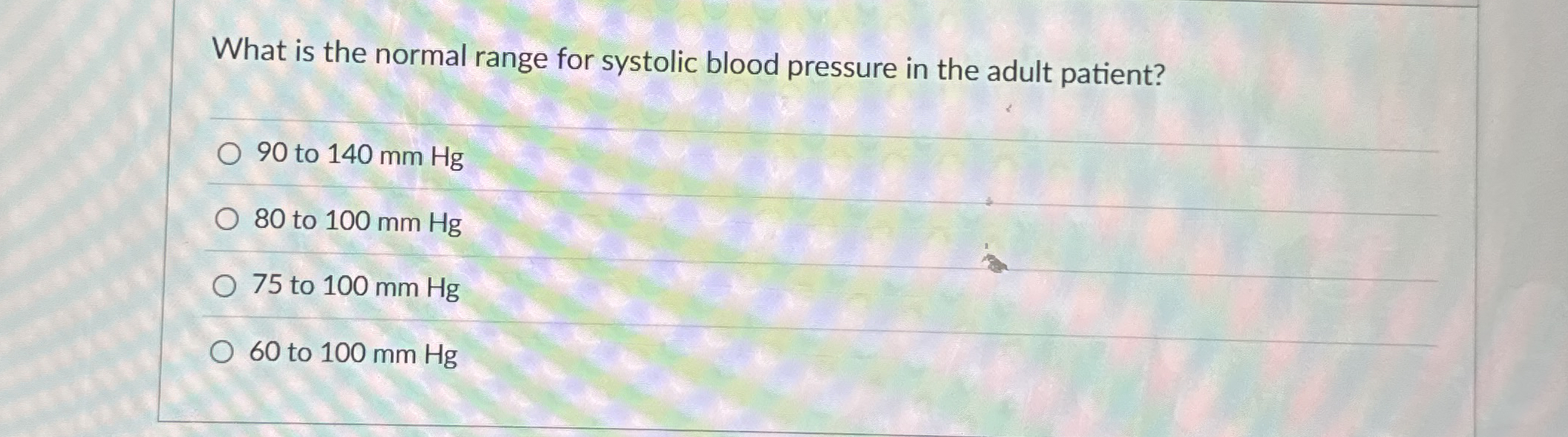 Solved What is the normal range for systolic blood pressure | Chegg.com
