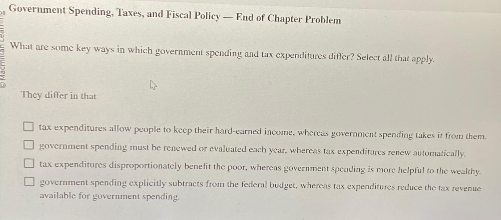 Solved Government Spending, Taxes, and Fiscal Policy — ﻿End | Chegg.com