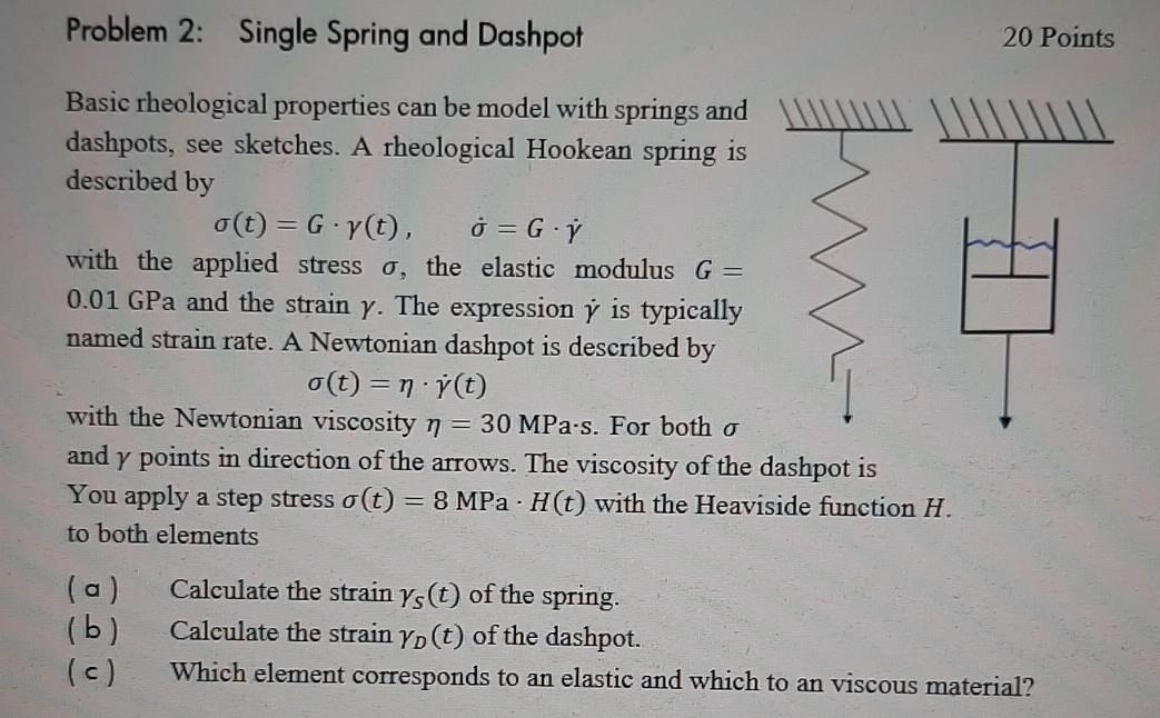 Solved Problem 2: Single Spring and Dashpot 20 Points Basic | Chegg.com