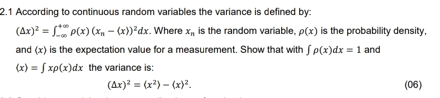 Solved 2.1 ﻿According to continuous random variables the | Chegg.com