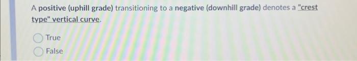 Solved A positive (uphill grade) transitioning to a negative | Chegg.com