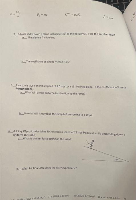 Solved ai=mr∑FiFr=mgfzmav=μrFN f2=H4 N 4. A block slides | Chegg.com