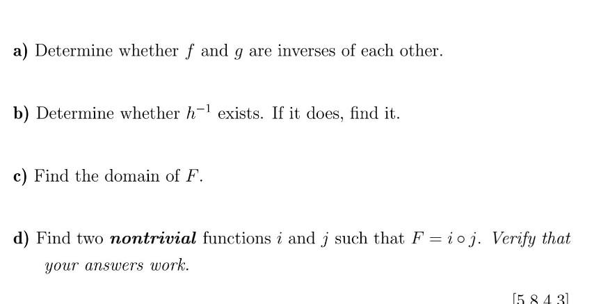Solved Consider the functions | Chegg.com