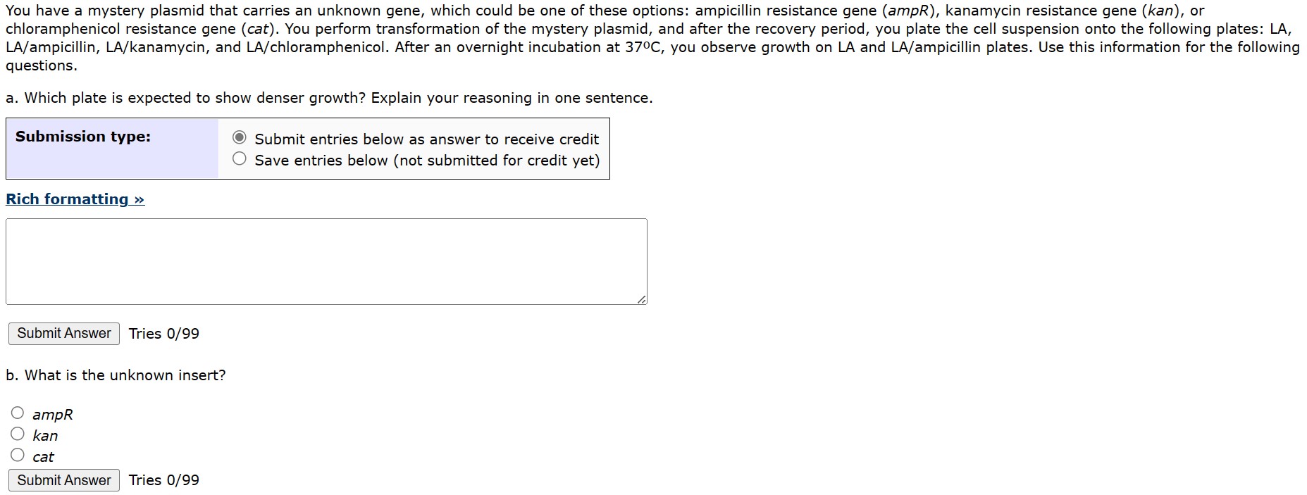 Solved You have a mystery plasmid that carries an unknown | Chegg.com