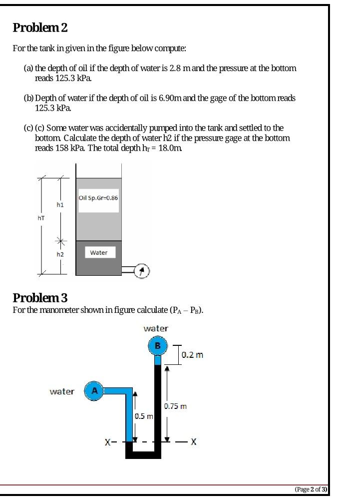Solved Problem 2 For the tank in given in the figure below | Chegg.com